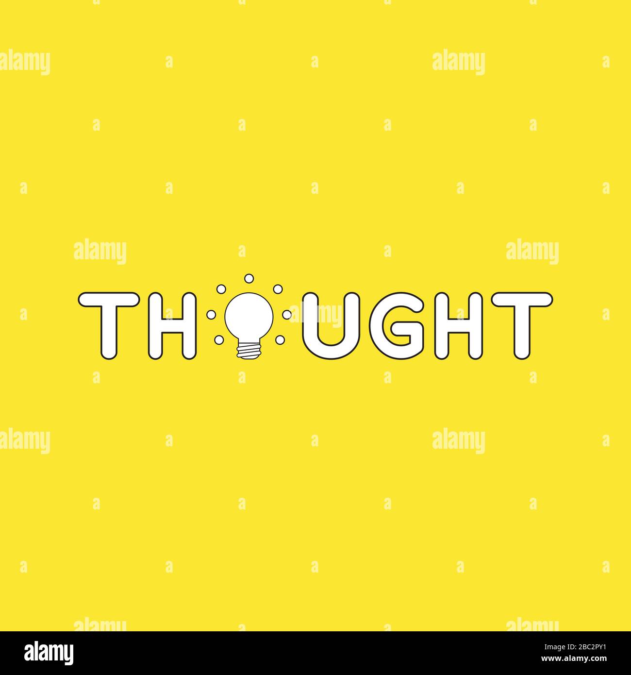 Vector illustration concept of thought word with glowing light bulb ...