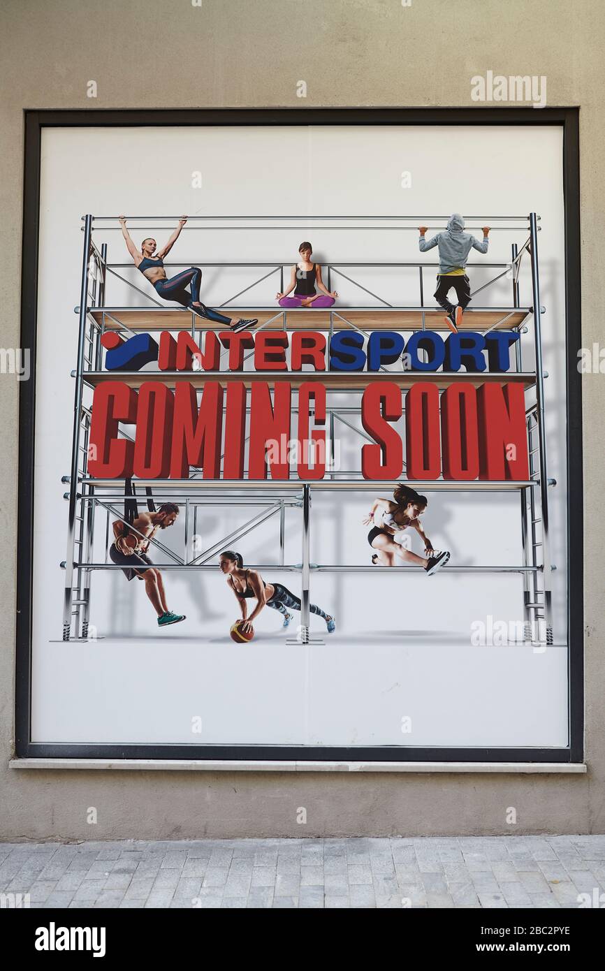 Intersport shop sign Stock Photo - Alamy