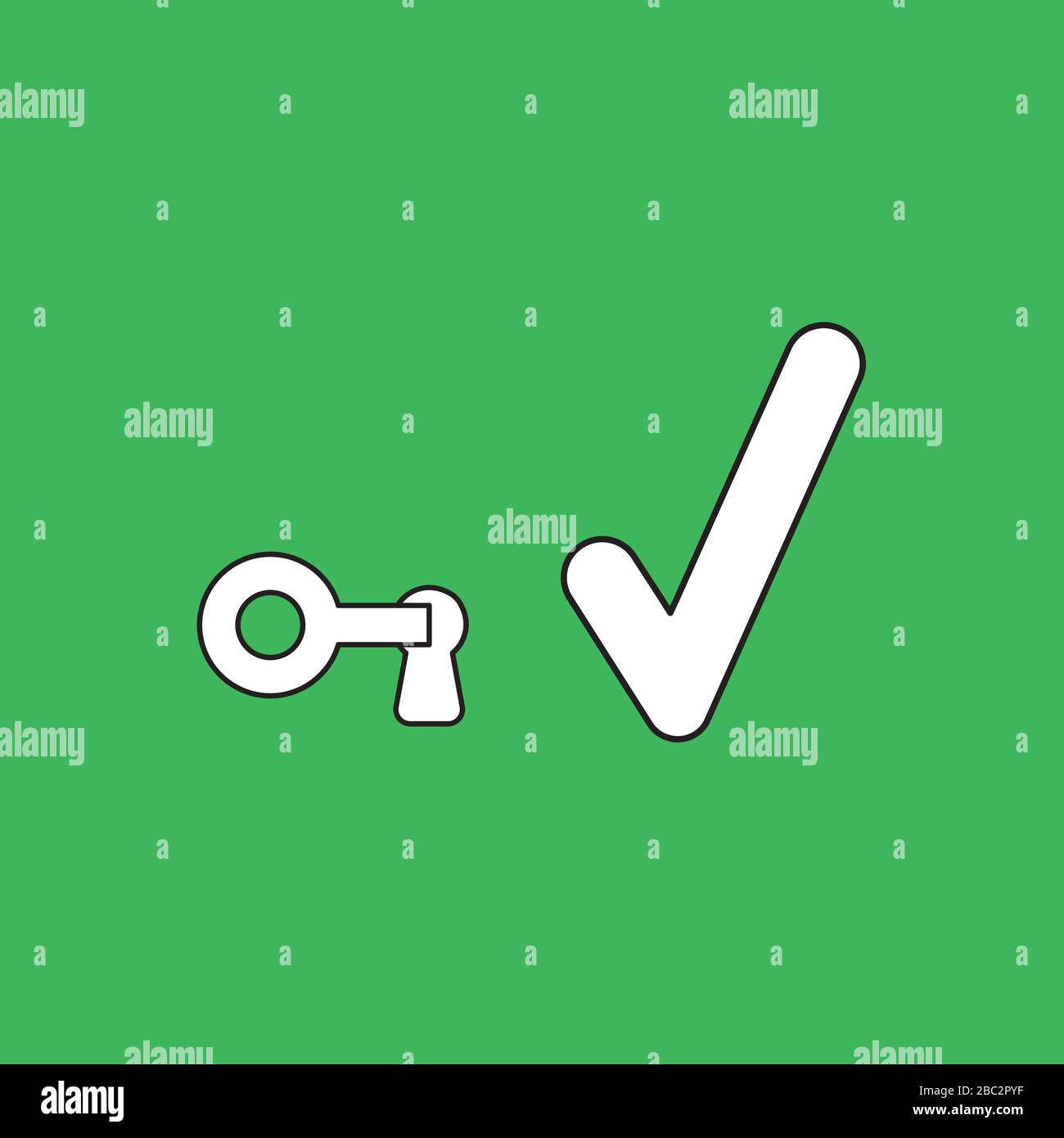 Vector illustration concept of key in keyhole with check mark. Green ...