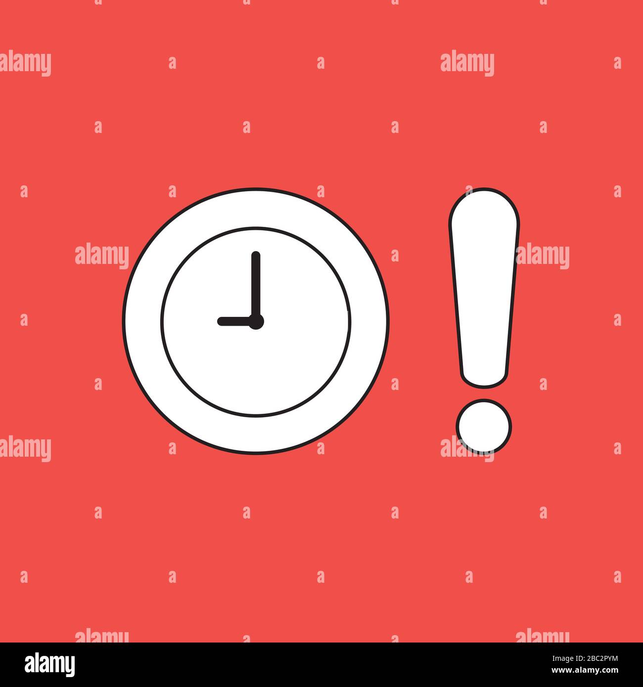 Vector illustration concept of clock time with exclamation mark. Red ...