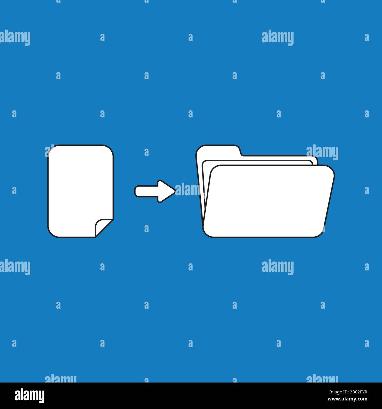 Vector illustration concept of blank paper into open folder. Blue ...