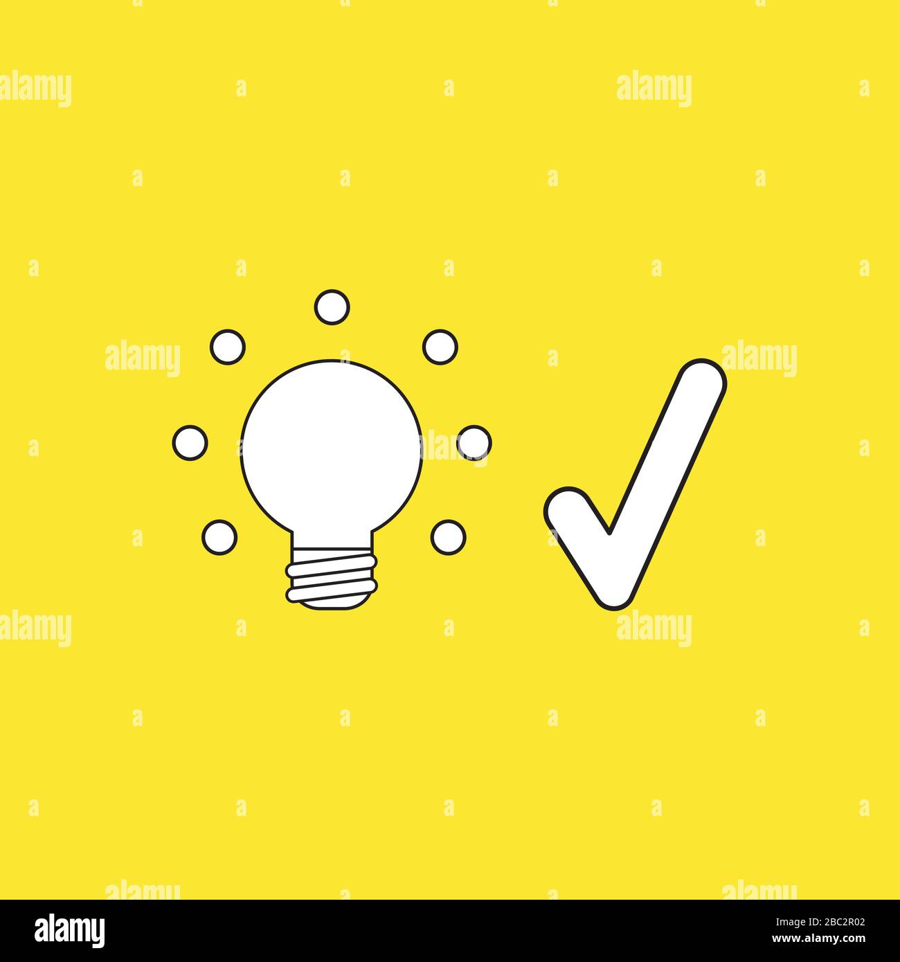 Vector illustration concept of glowing light bulb with check mark ...