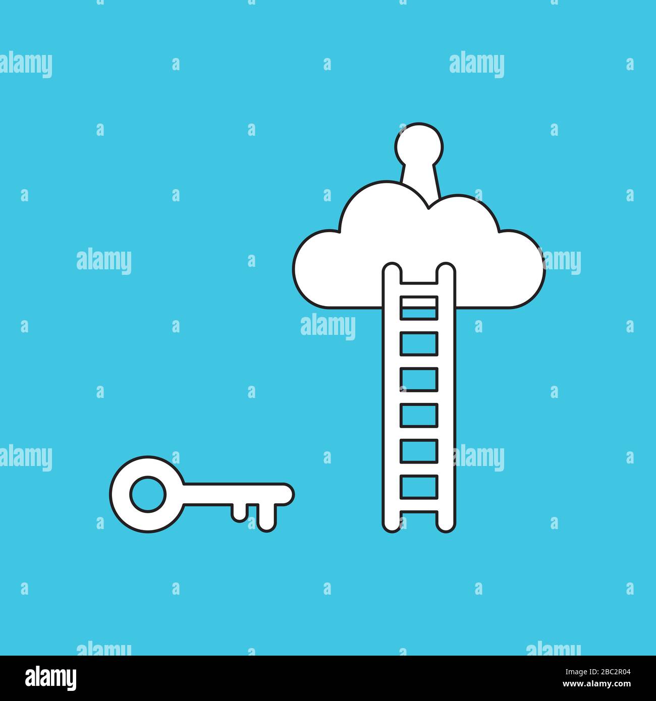 Vector illustration concept of key reach to keyhole on cloud with ...