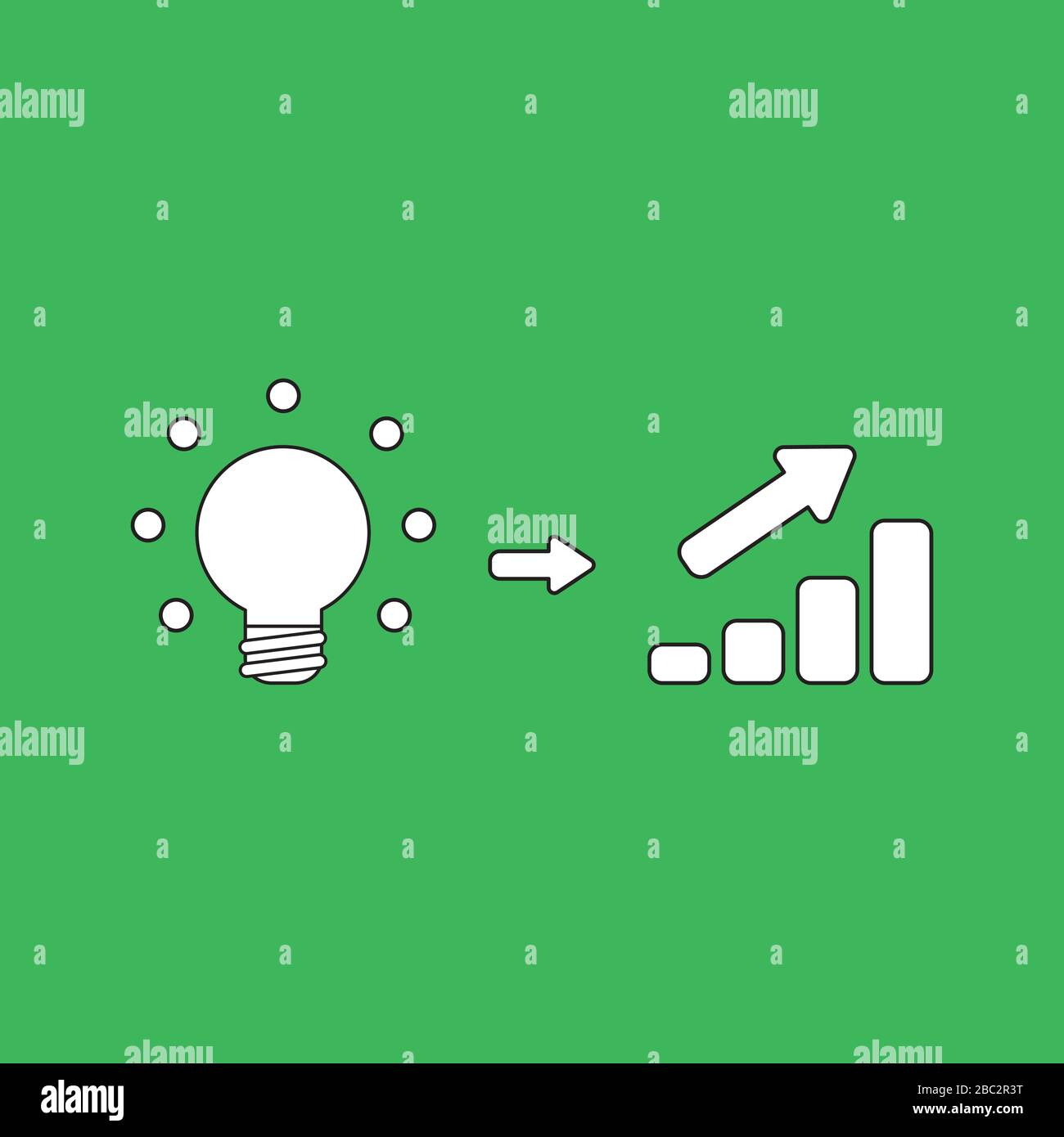 Vector illustration concept of glowing light bulb idea with sales bar ...