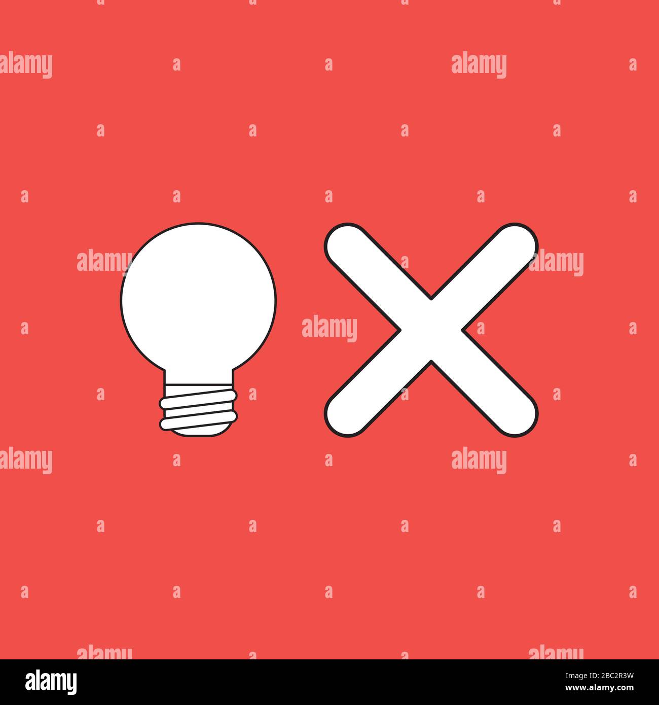 Vector illustration concept of light bulb with x mark symbol. Red ...