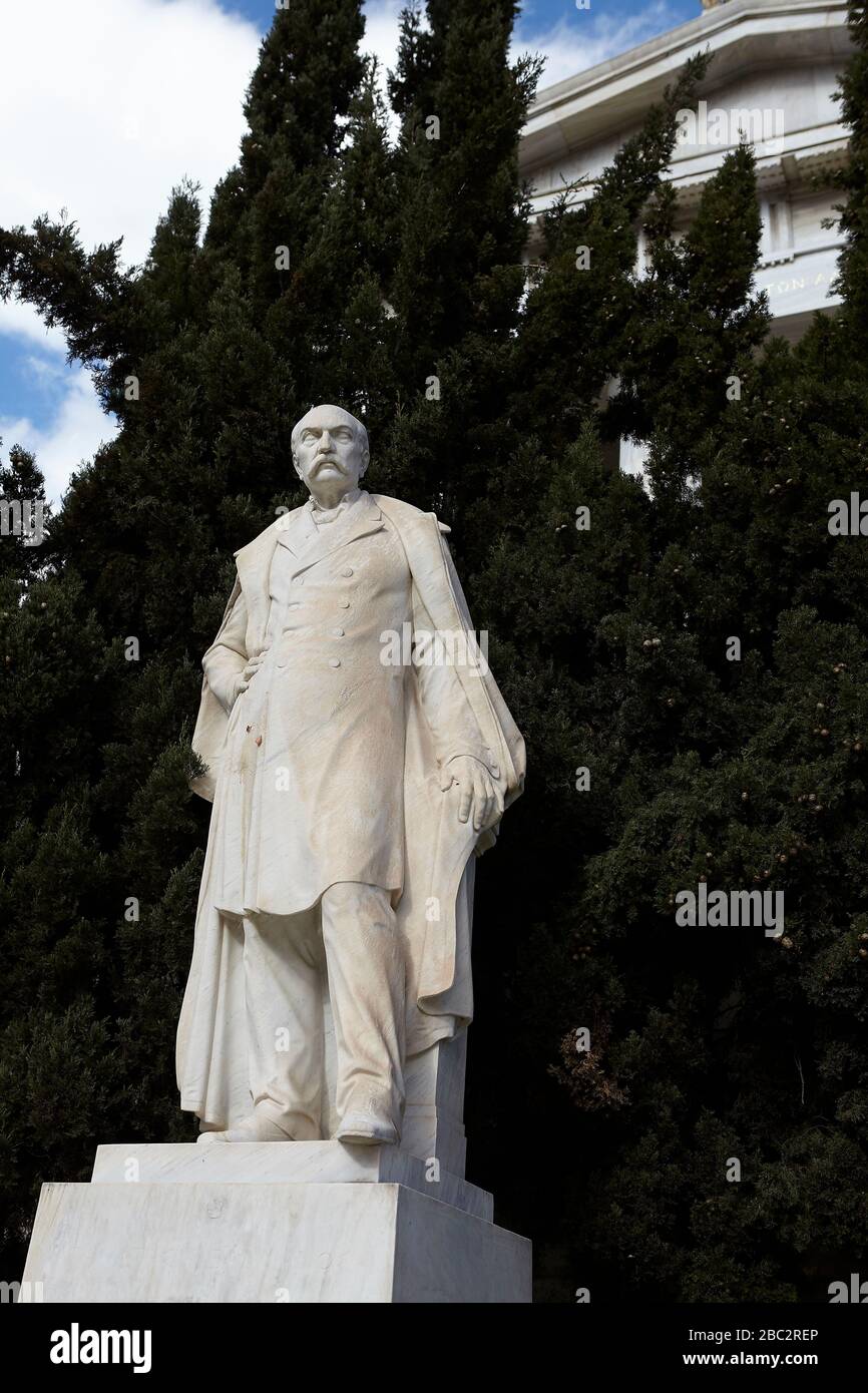 Statue of Panagis Vallianos at Athens Library Stock Photo - Alamy