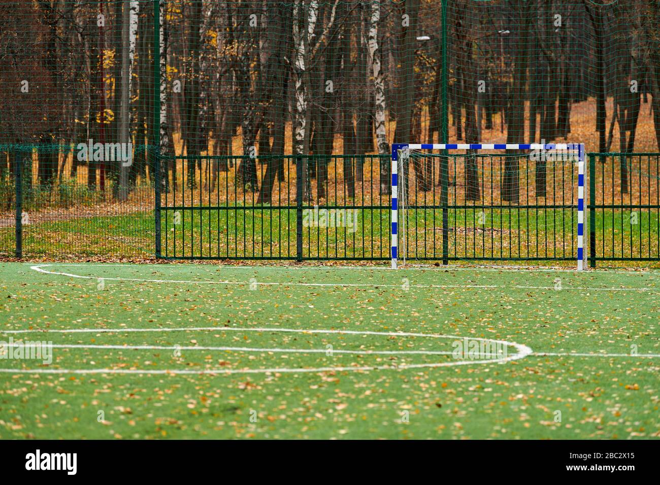 Artificial grass, sport field cover with soccer goal. Artificial turf ...