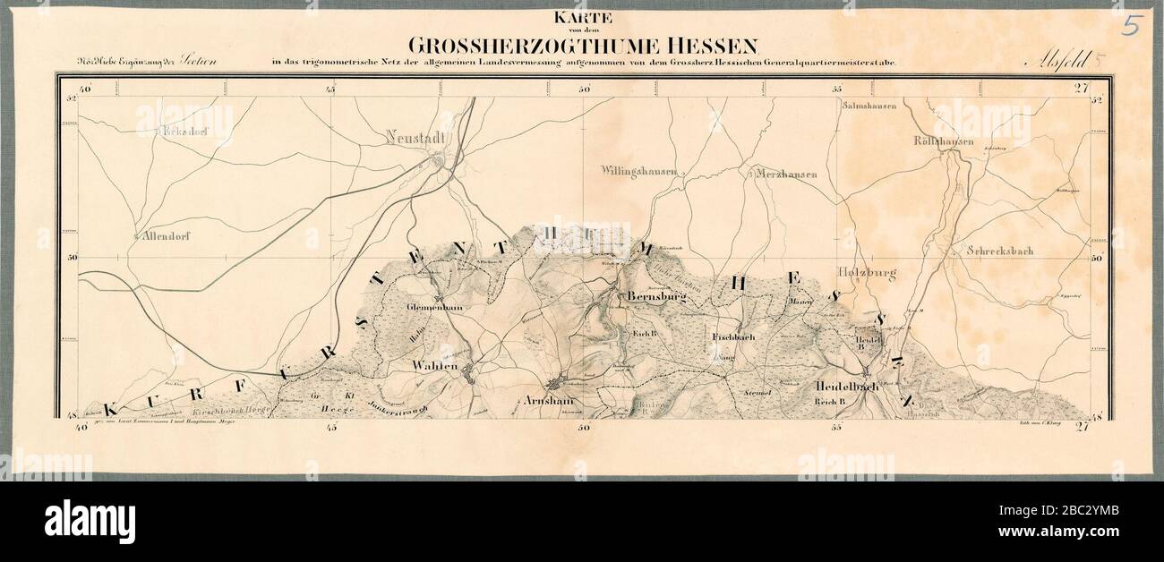 Grossherzogtum Hessen 1832-1850 Karte 5 Stock Photo - Alamy