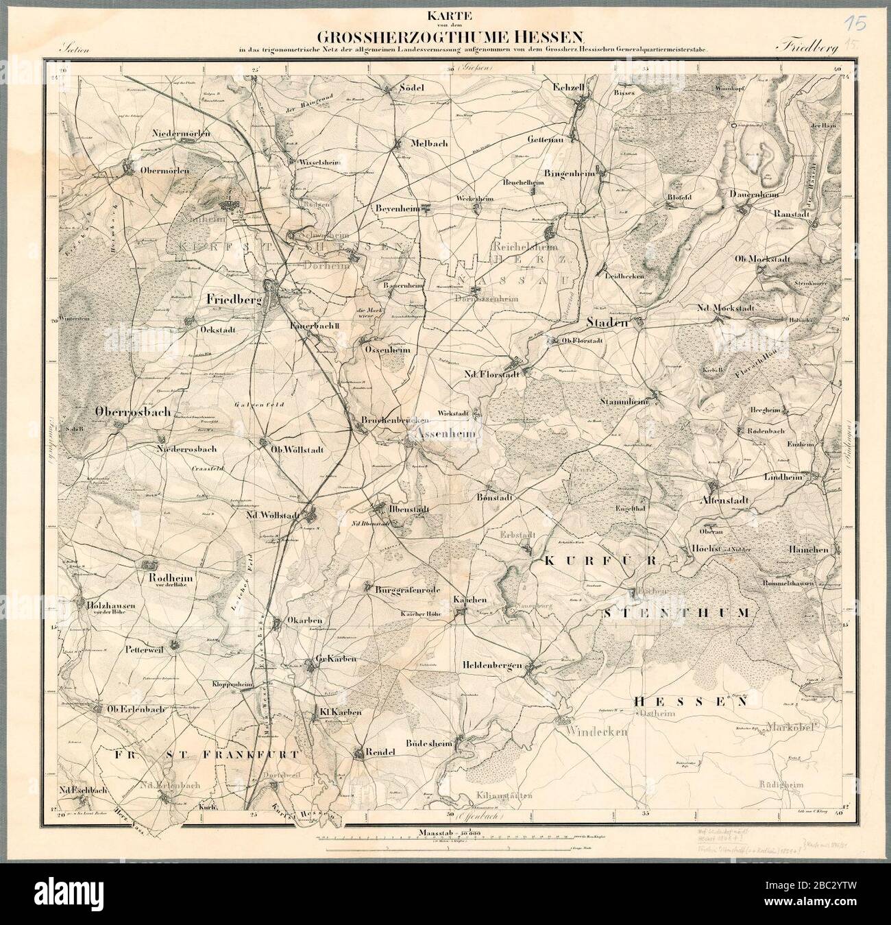 Grossherzogtum Hessen 1832-1850 Karte 15 Stock Photo - Alamy