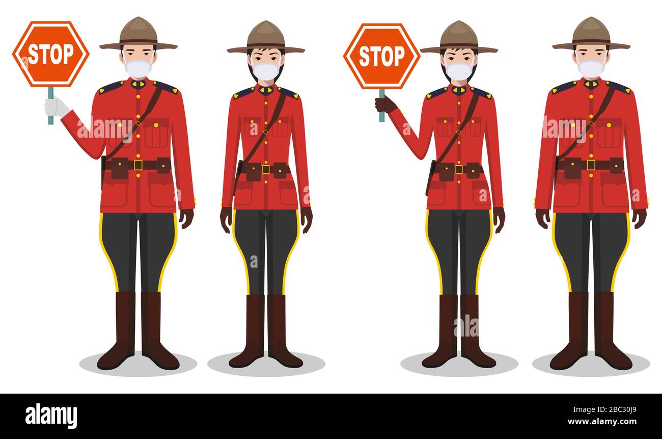Police and quarantine concept. Couple of canadian policeman and ...