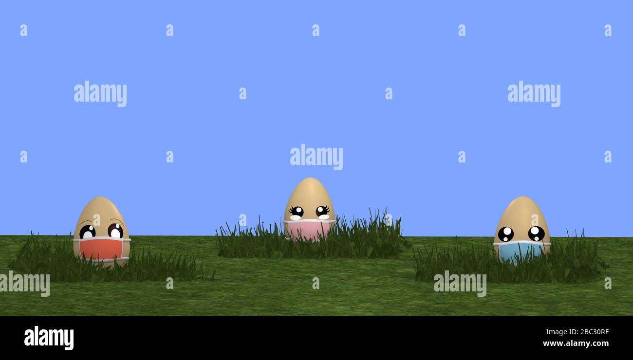 Cute Easter eggs with mouth guard and distance to each other in the ...