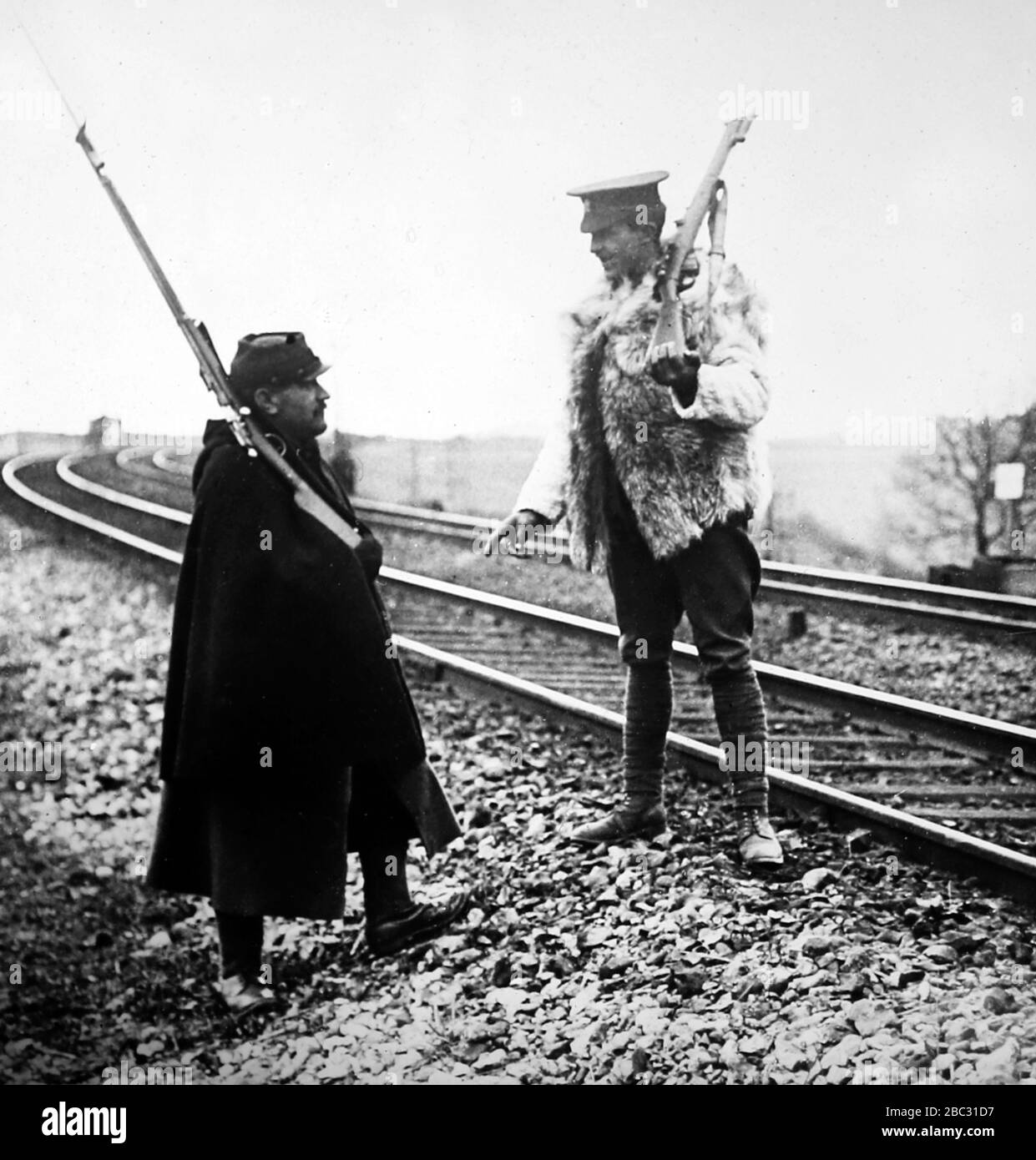 British and French sentries guarding a railway line during WW1 Stock ...