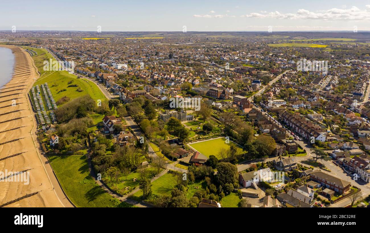 An aerial view of a sandy beach. Whitstable, Kent, UK Stock Photo - Alamy