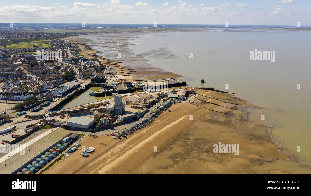 An aerial view of a sandy beach. Whitstable, Kent, UK Stock Photo - Alamy