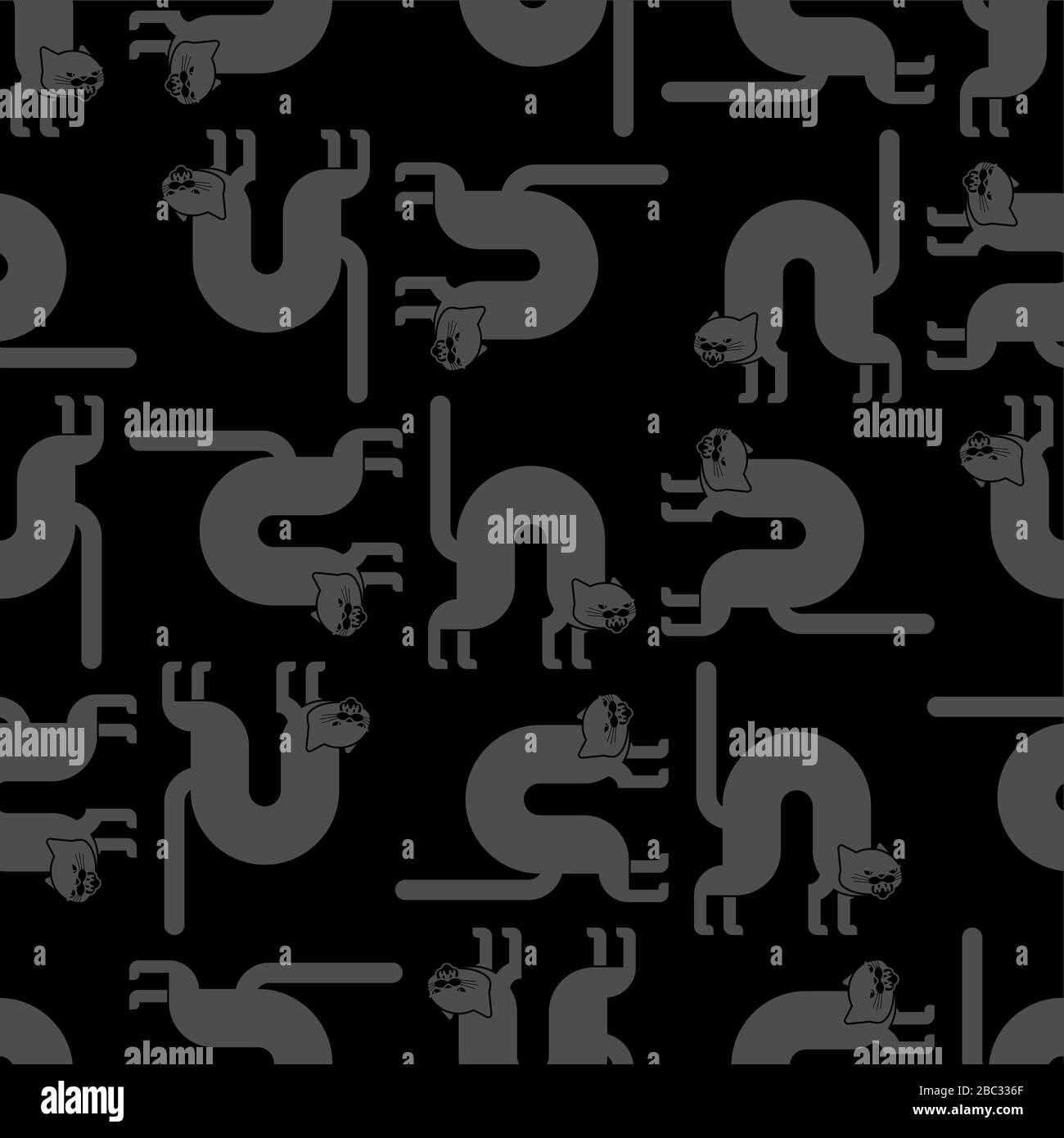 Black angry cat pattern seamless. Attacker pet background. Animal ...