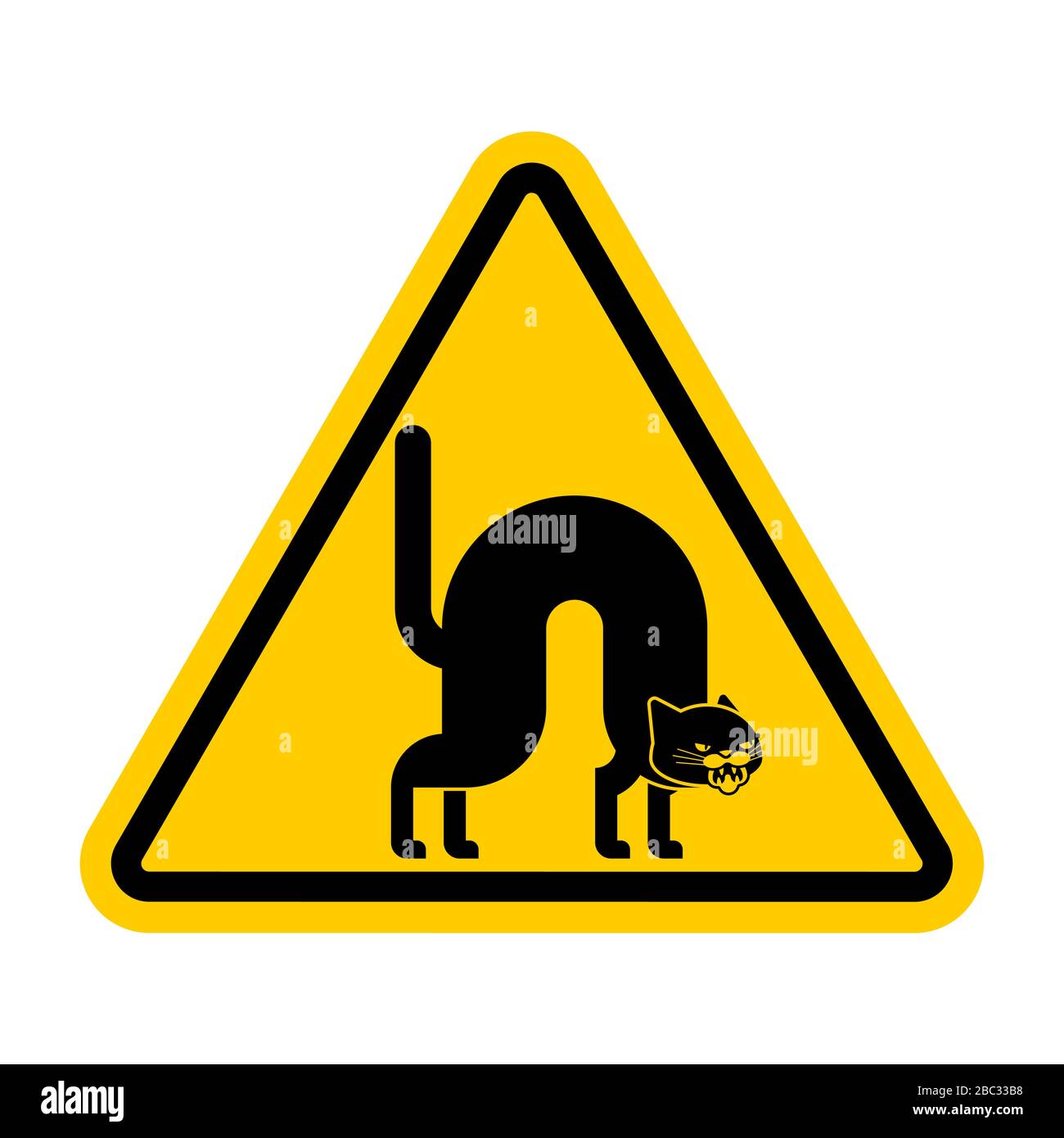 Attention Angry cat. Caution Attacker pet bully. Yellow triangle road ...