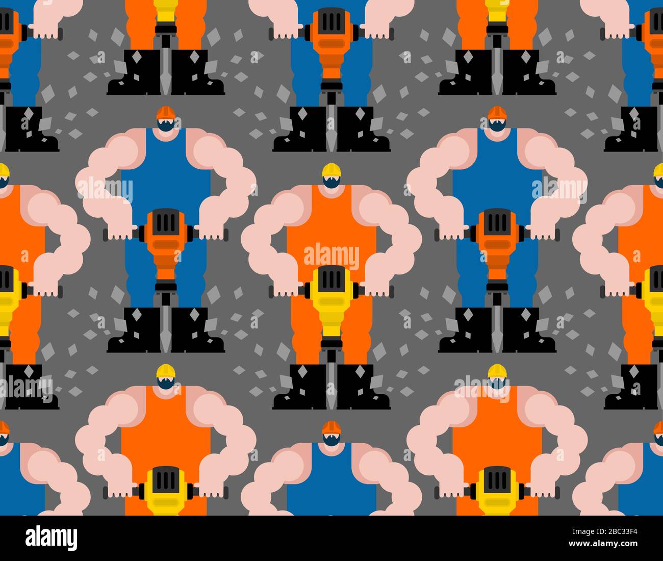 Road worker and jackhammer pattern seamless. Roadman at work background. vector texture Stock ...