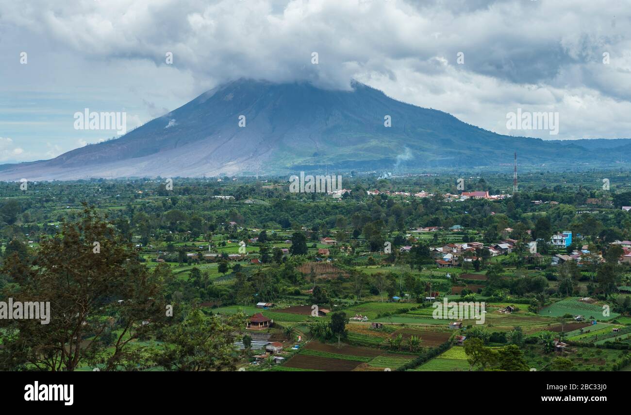 Very dangerous active Sinabung volcano mountain visible from short ...