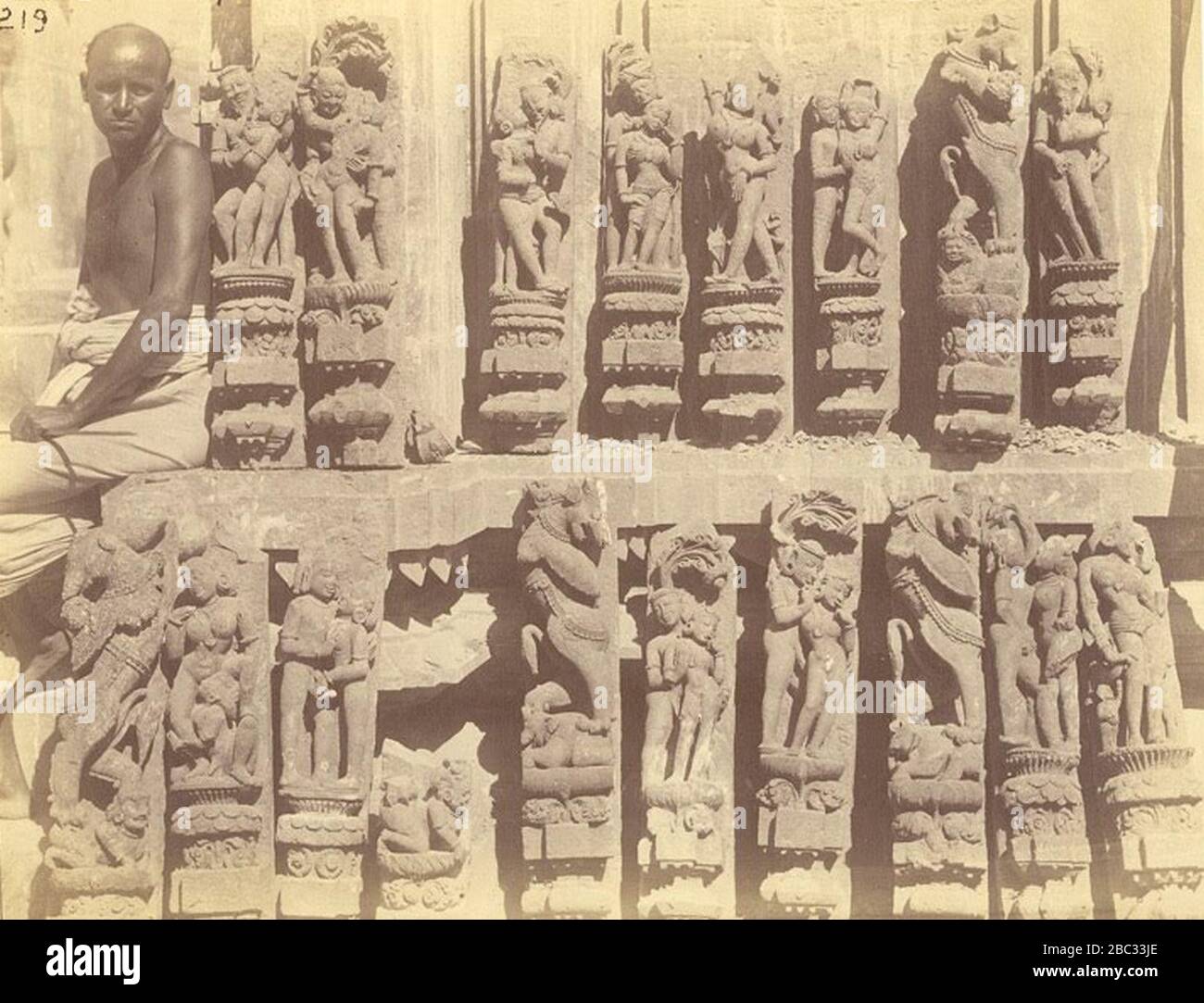 Group of sculptured pilaster figures representing amorous scenes from ...