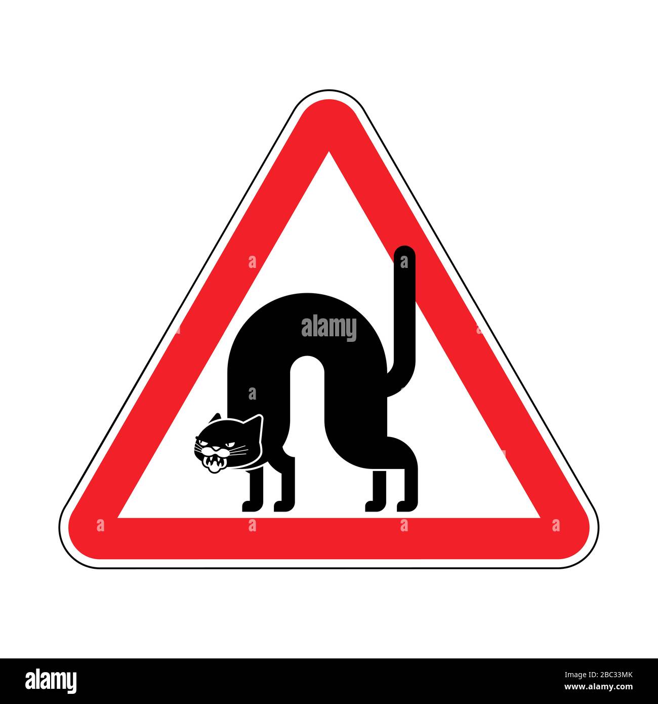 Attention Angry cat. Caution Attacker pet bully. Red triangle road sign ...