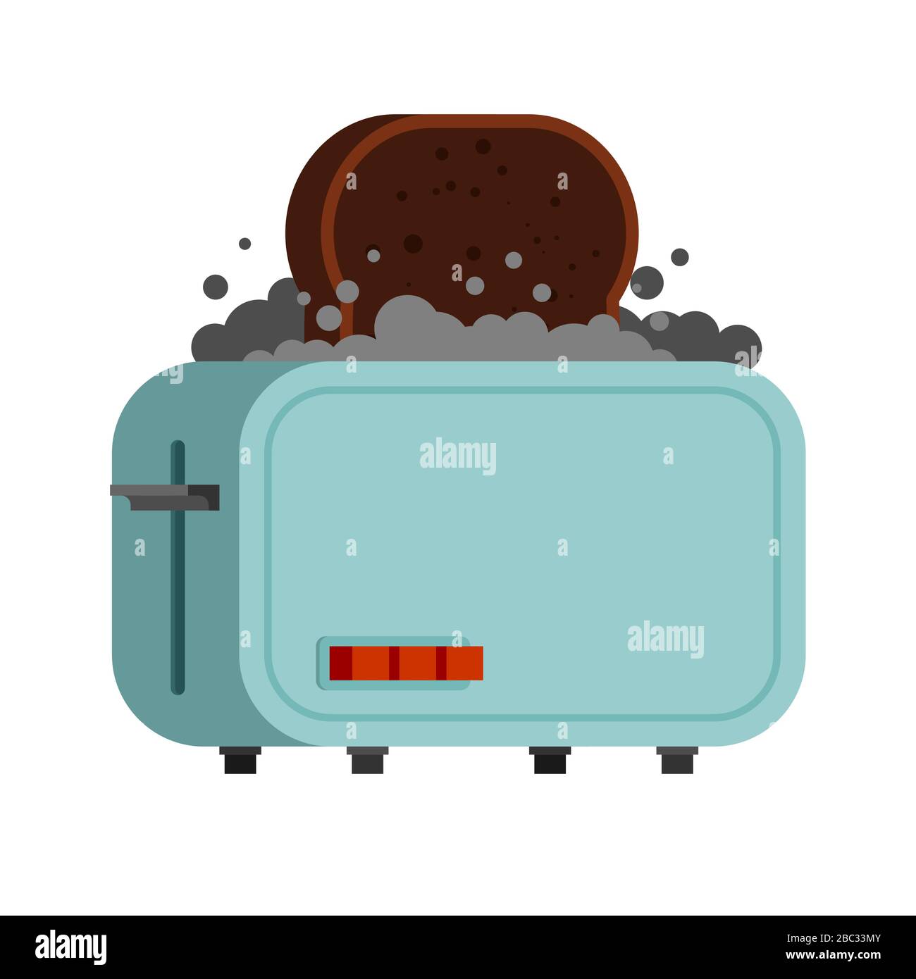 Toaster and burnt bread. Spoiled breakfast. Flat vector illustration ...