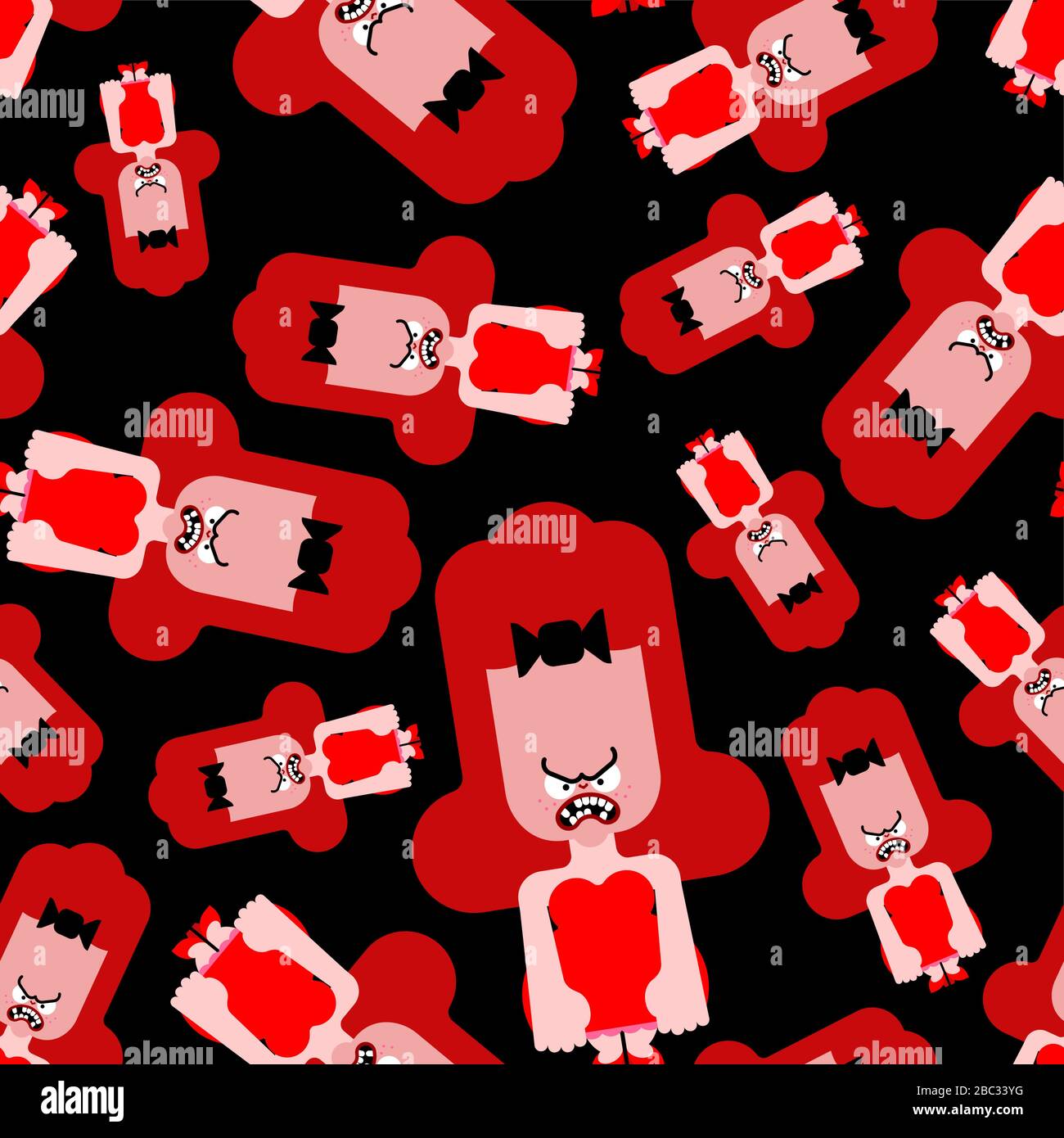Angry little girl pattern seamless. Grumpy girlie background. Vector ...