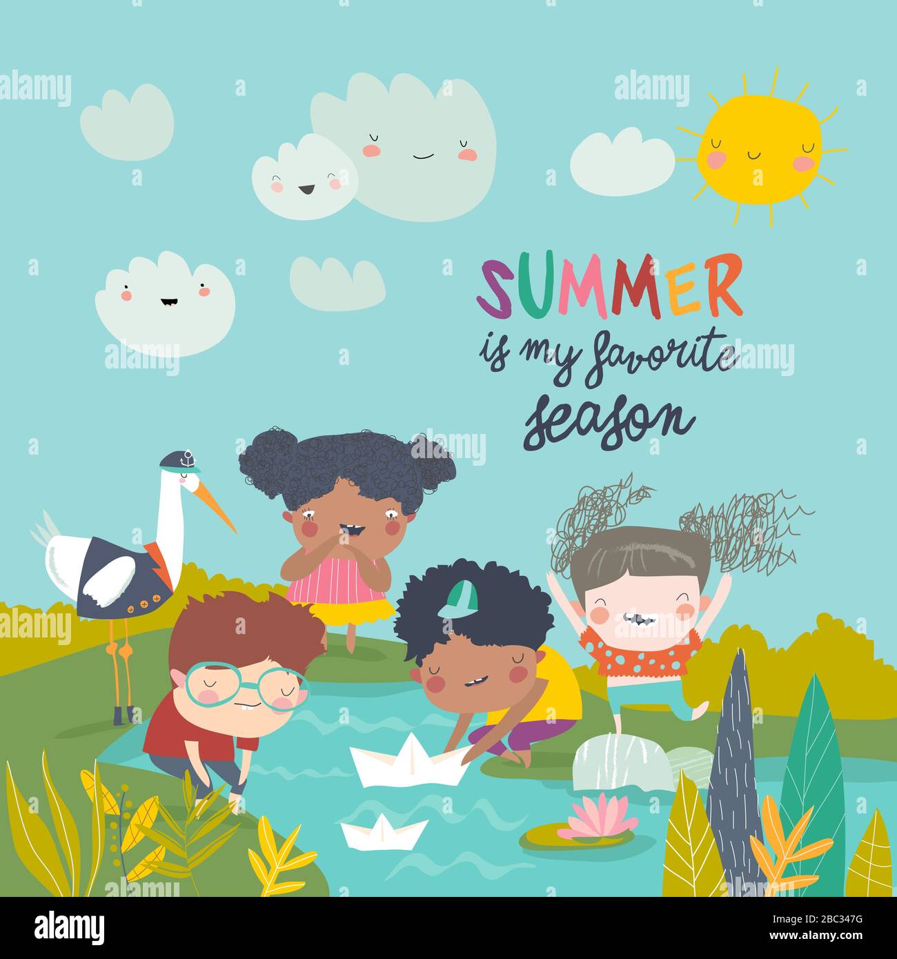 Children wave hello Stock Vector Images - Alamy