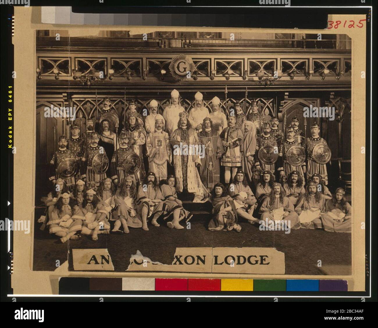 Group portrait of Freemasons of Anglo-Saxon Lodge, seated and standing ...