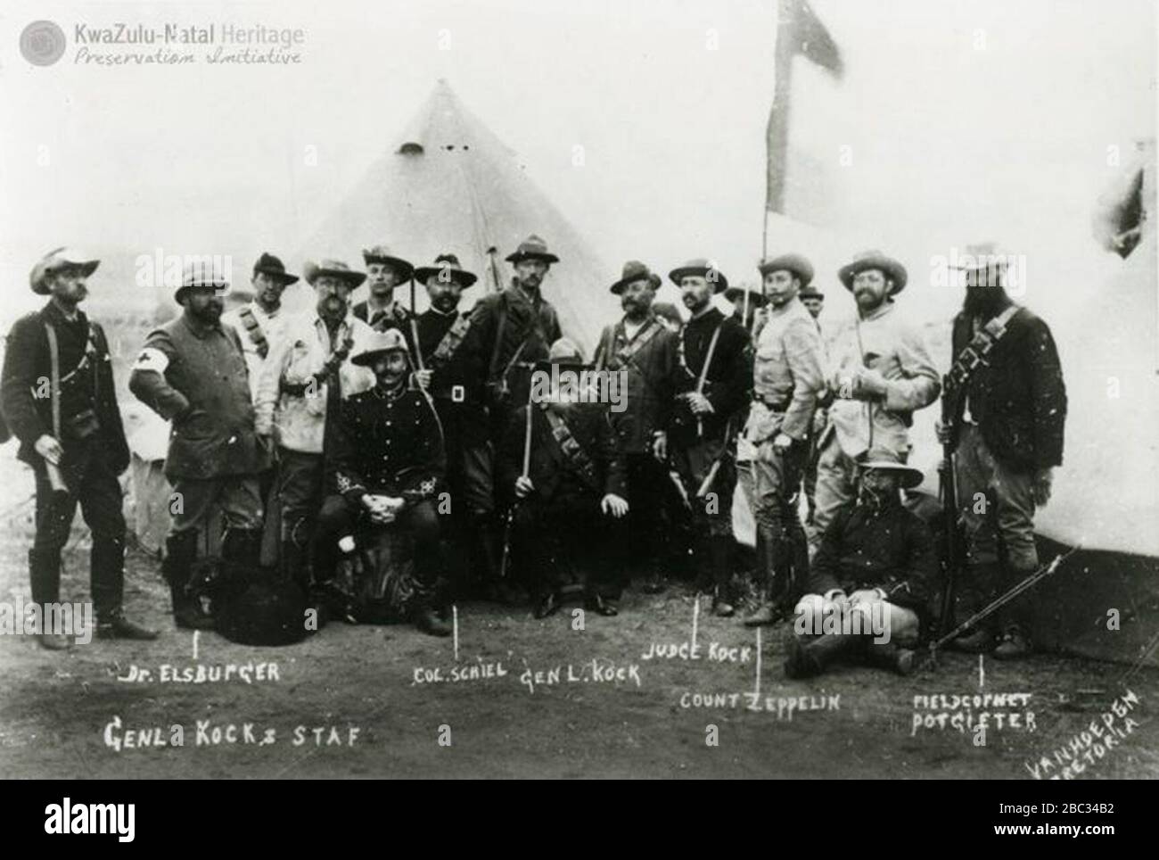 Group portrait of Boer General Kock and his staff before the battle of ...