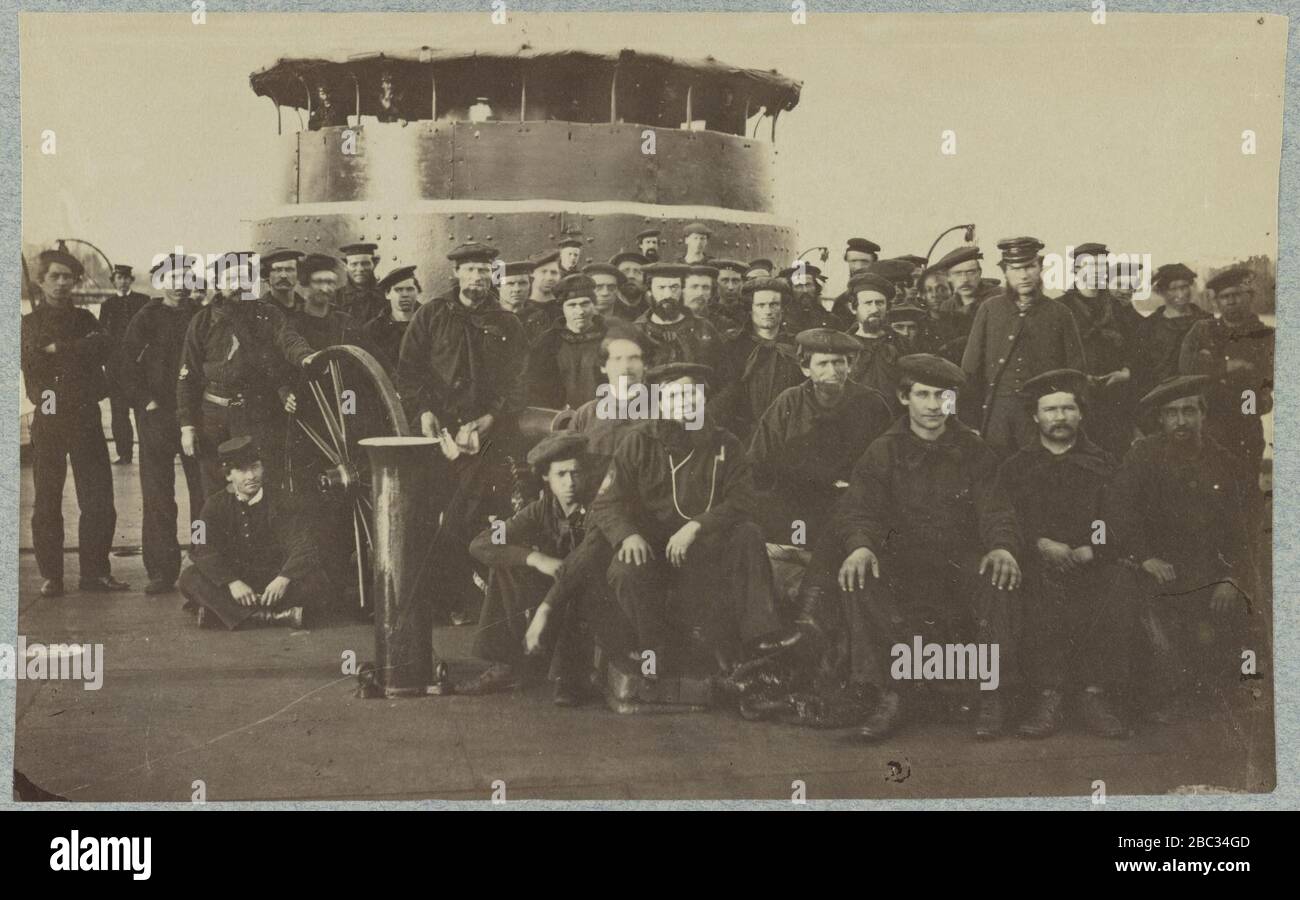 Group portrait of the crew on the deck of an ironclad Stock Photo - Alamy