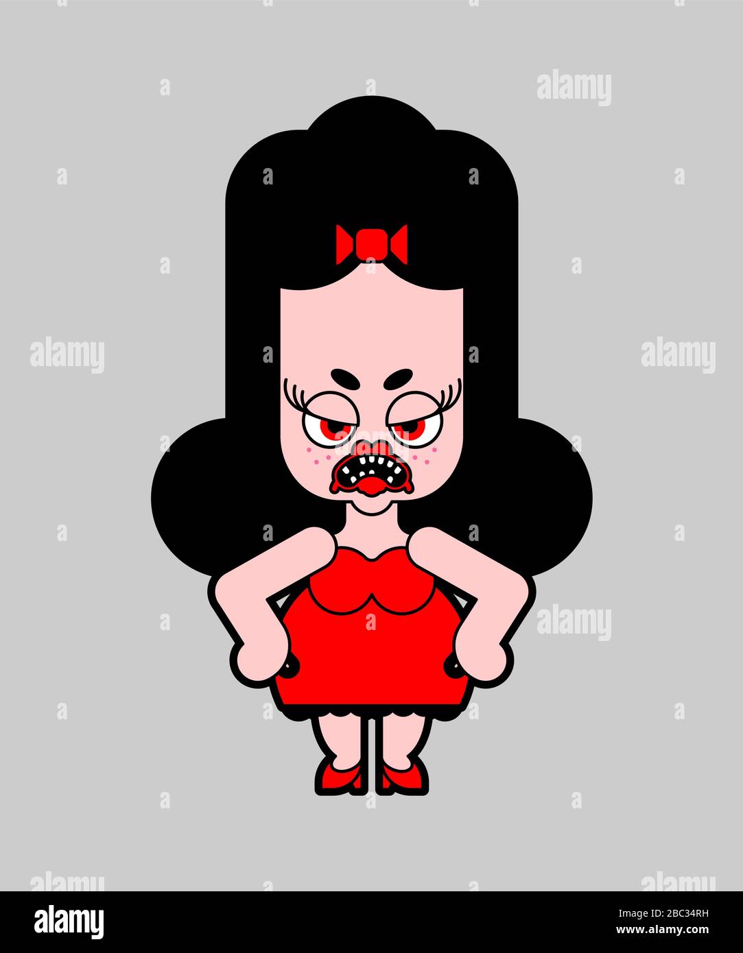 Angry little girl cartoon isolated. Grumpy girlie Vector illustration ...