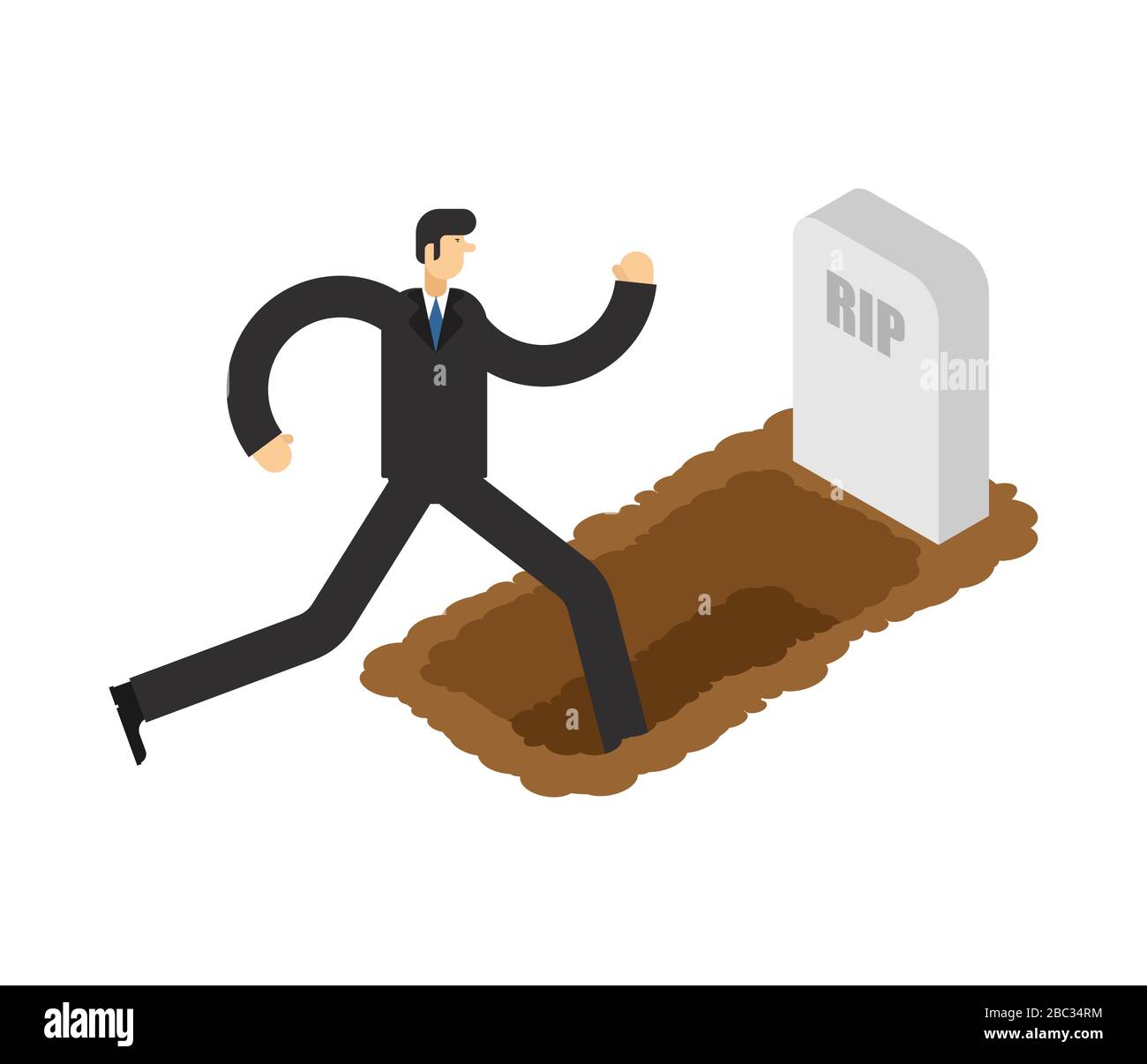 Man walks in grave. Guy go in grave pit. vector illustration Stock ...