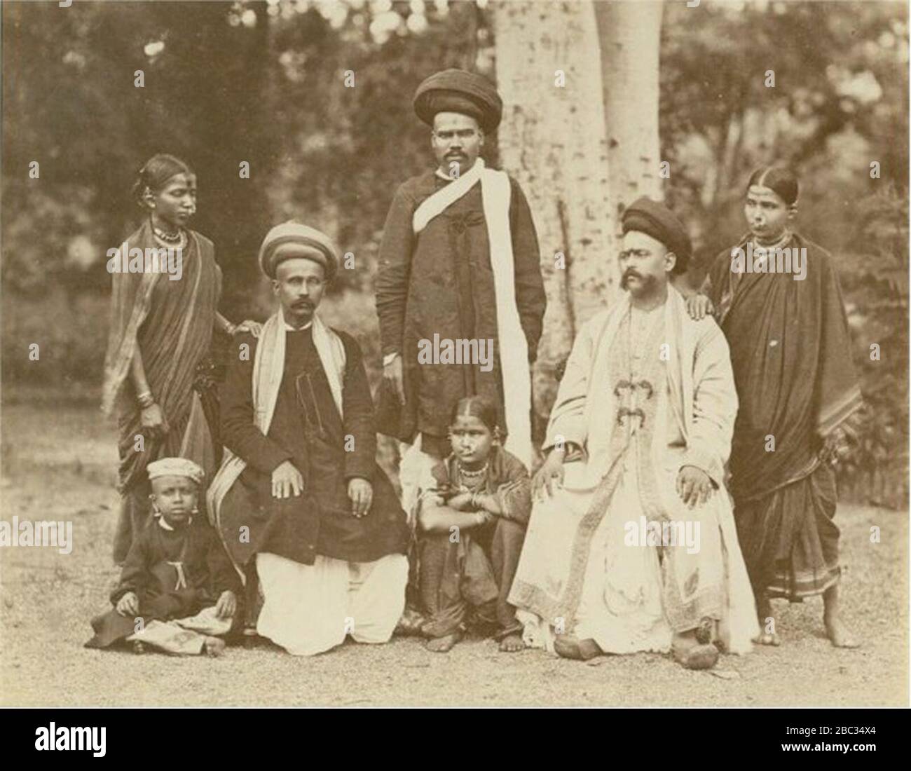 Group vintage photograph of a Brahmin family in India (c. 1880 Stock ...