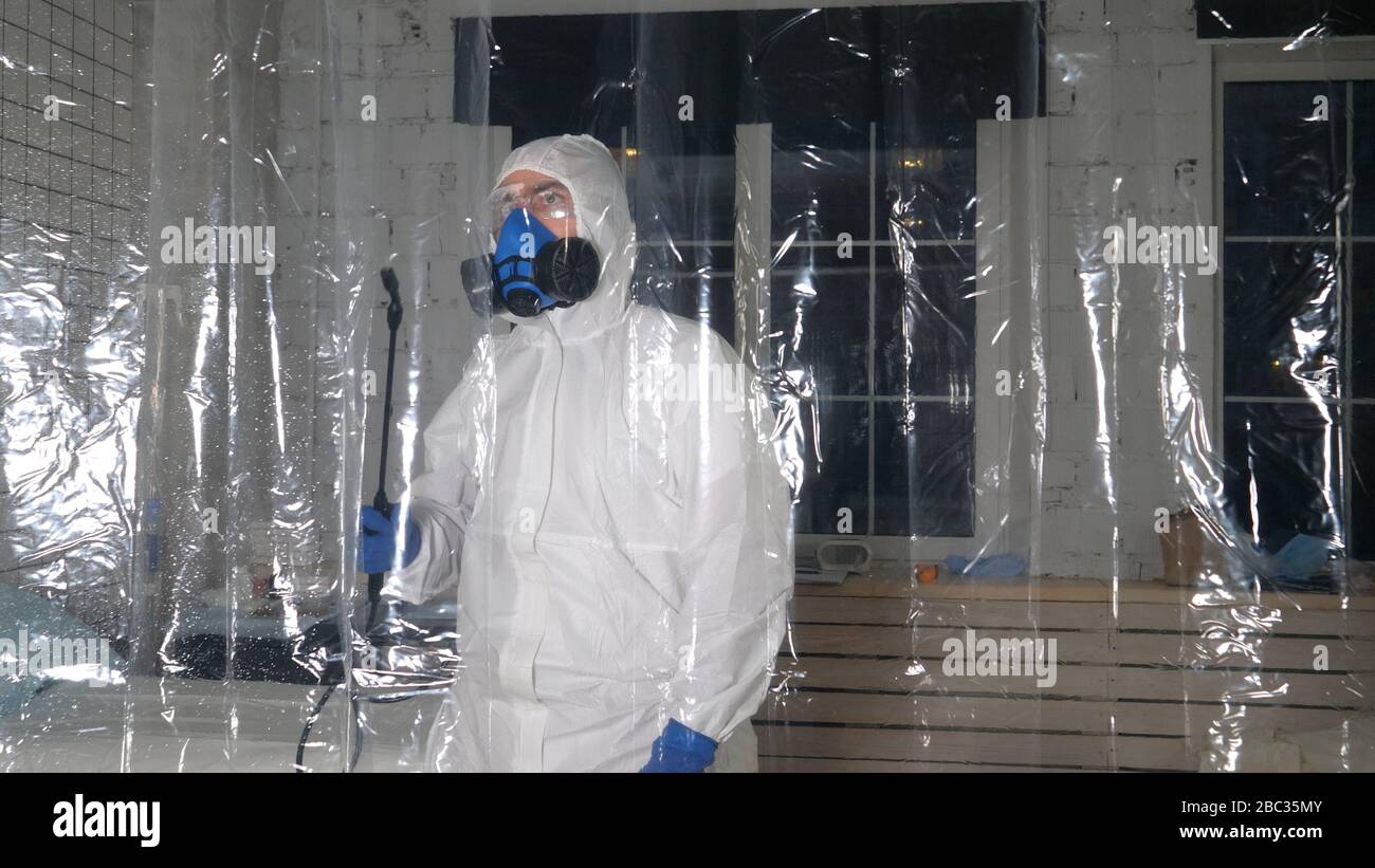 Cleaning hospital chamber. Spray disinfection Stock Photo - Alamy