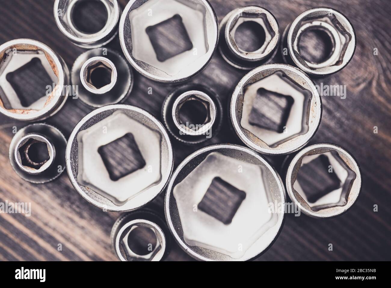 Top view of socket wrenches Stock Photo - Alamy