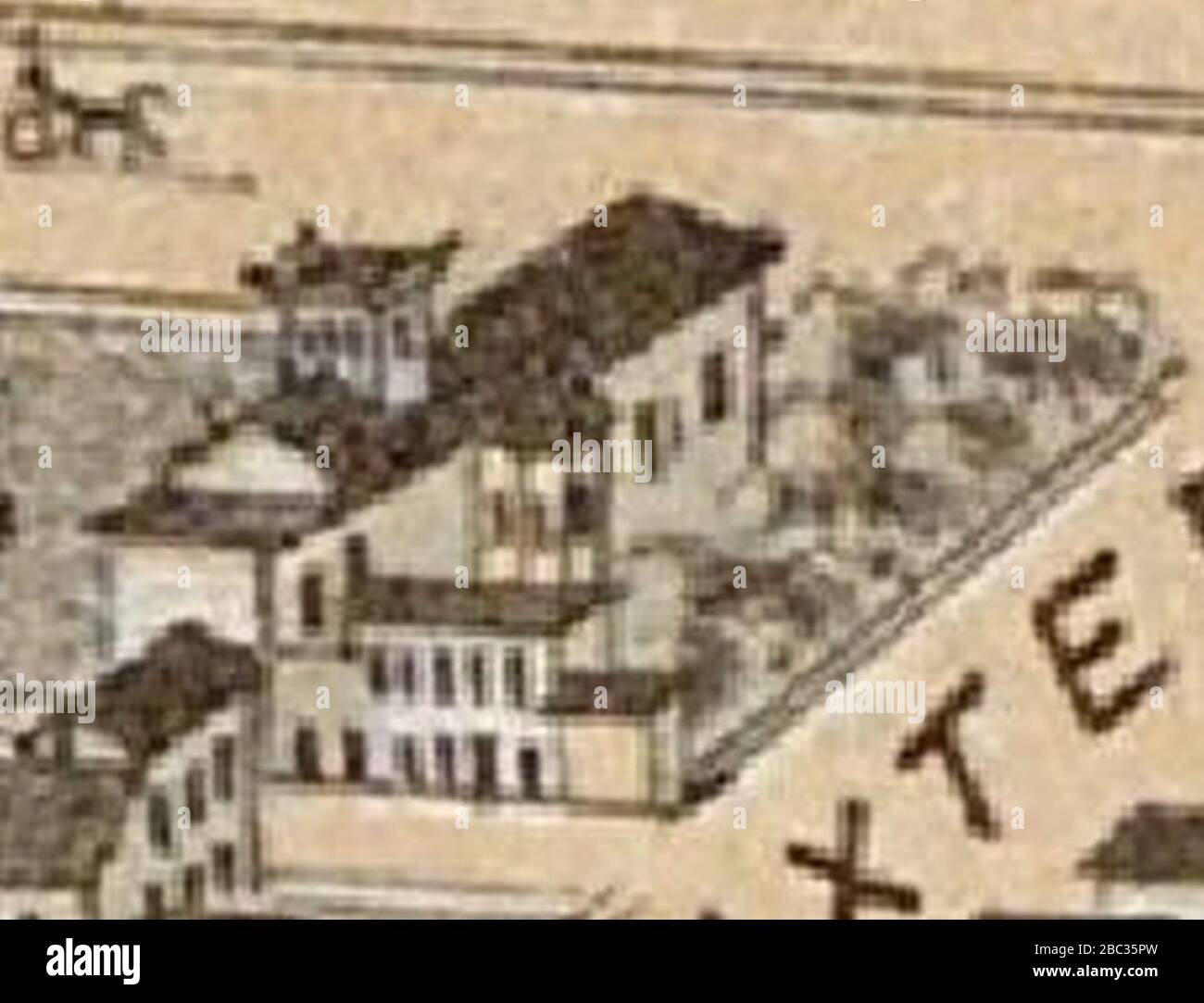 Grover House in 1871 Bird's Eye (cropped Stock Photo - Alamy