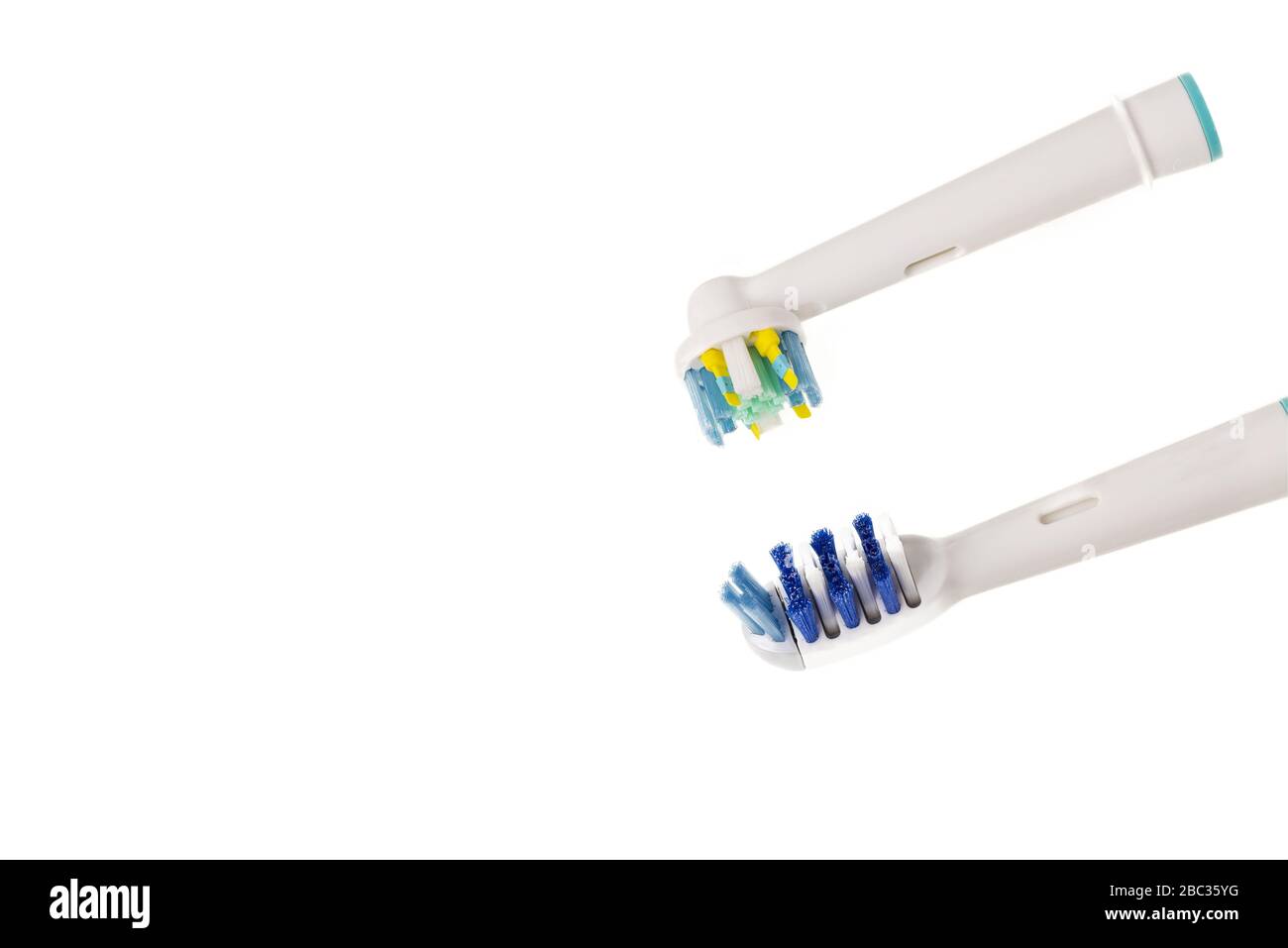 Two kinds of head for toothbrush close up view isolated. Health care ...