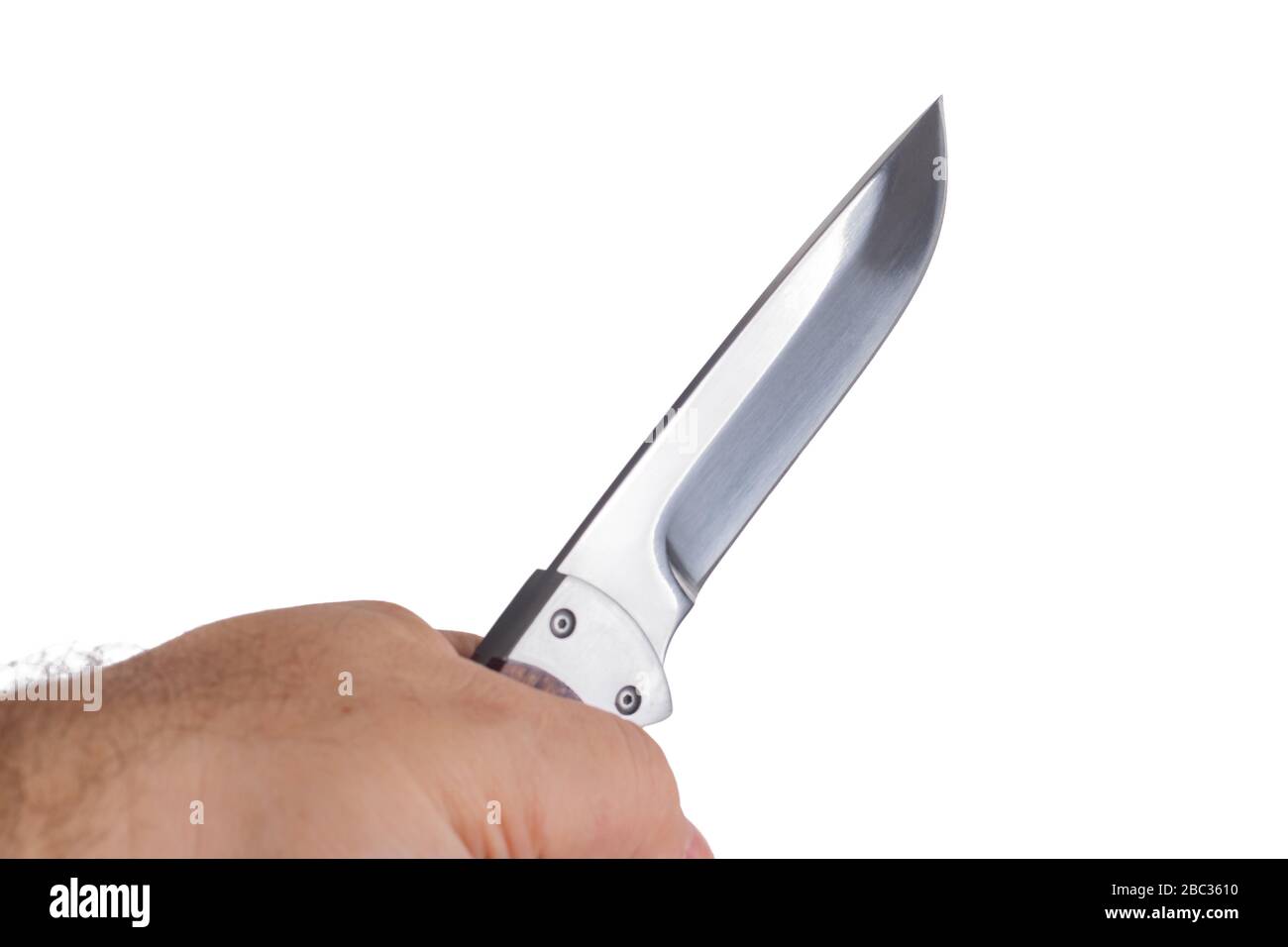 hunting knife in a hand isolated on white background Stock Photo - Alamy