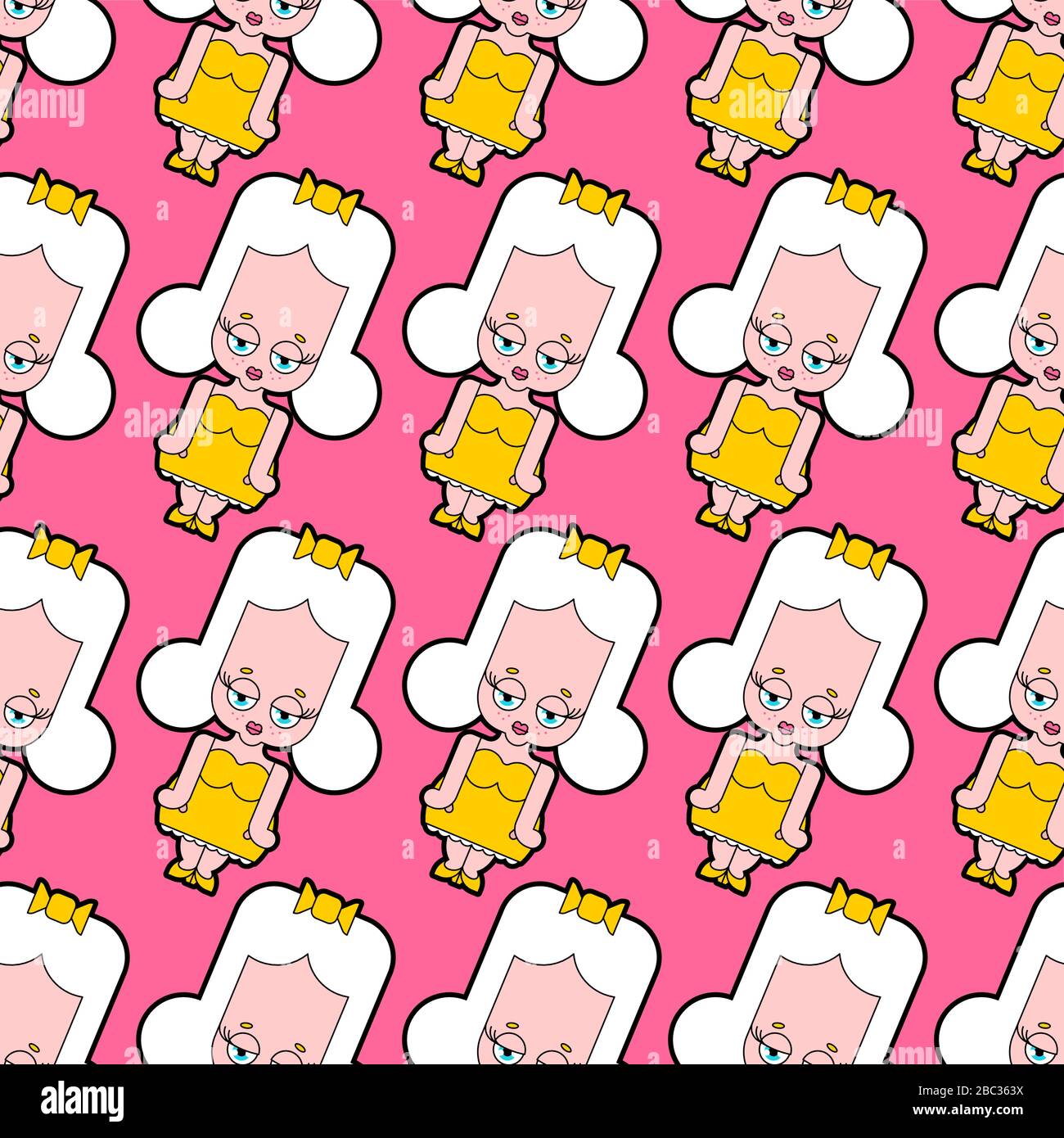 Cute little girl cartoon pattern seamless. girlie background. Vector ...