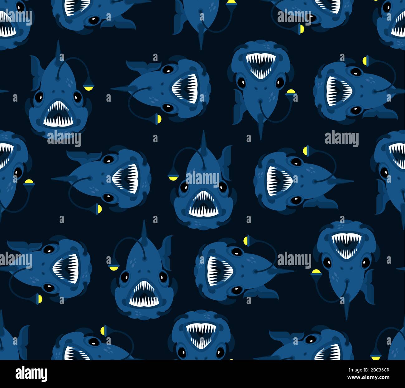 Angler background. Deep sea fish pattern seamless. vector texture Stock ...
