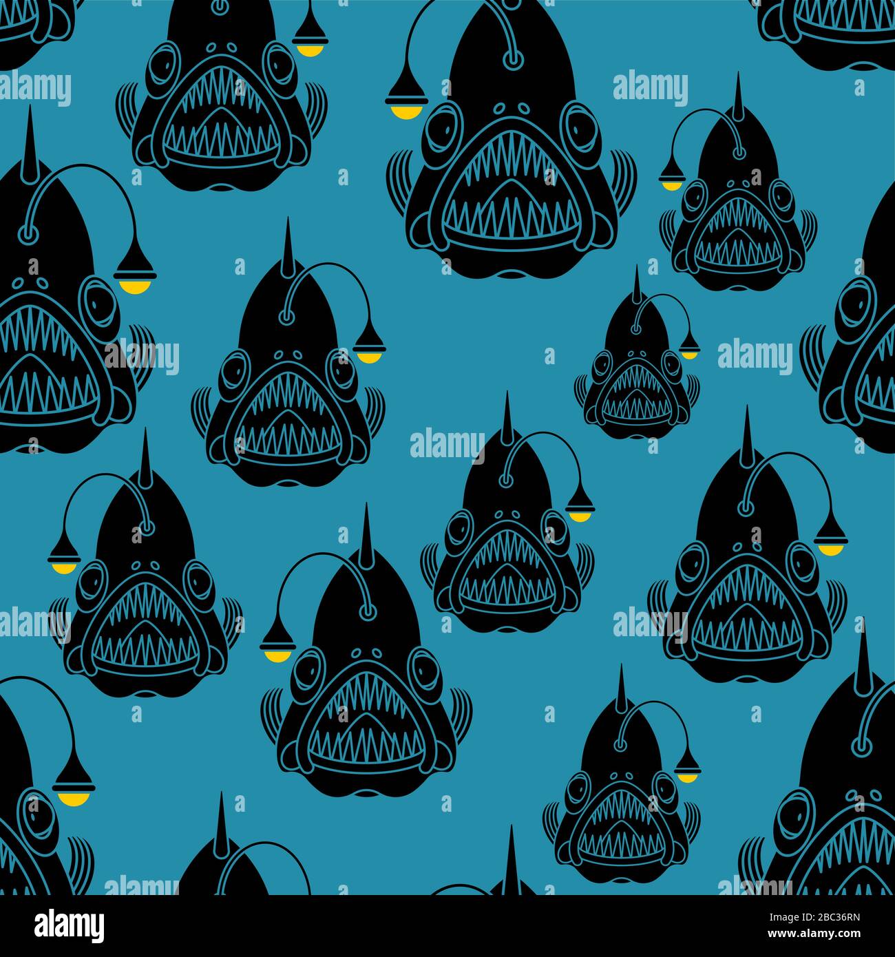 Angler background. Deep sea fish pattern seamless. vector texture Stock ...