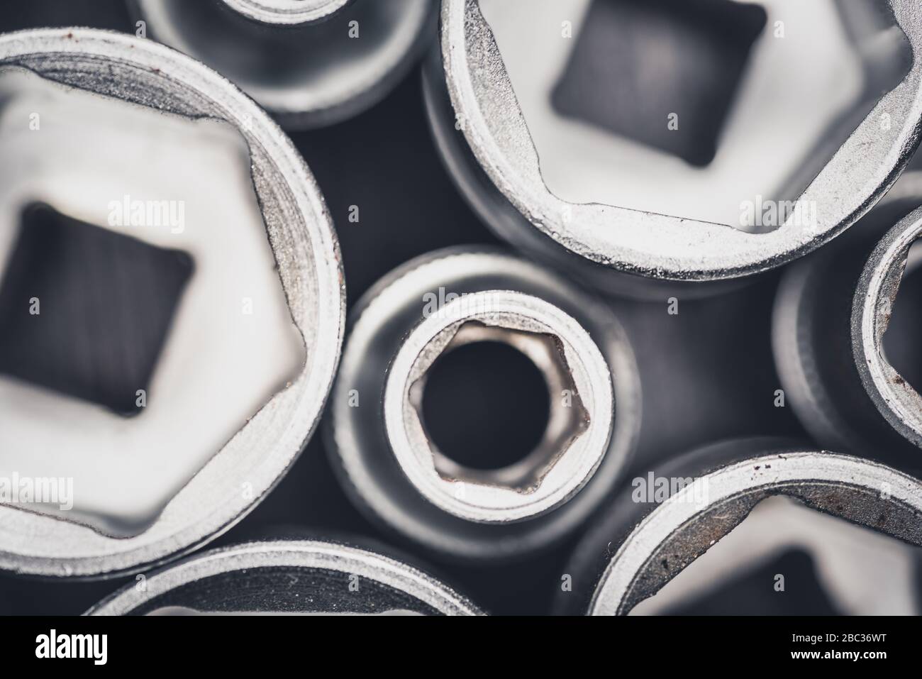 A set of old socket wrenches - top view Stock Photo - Alamy