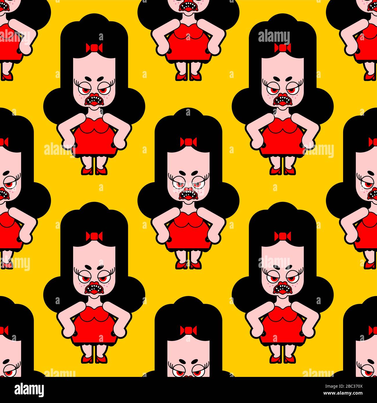 Angry little girl pattern seamless. Grumpy girlie background. Vector ...