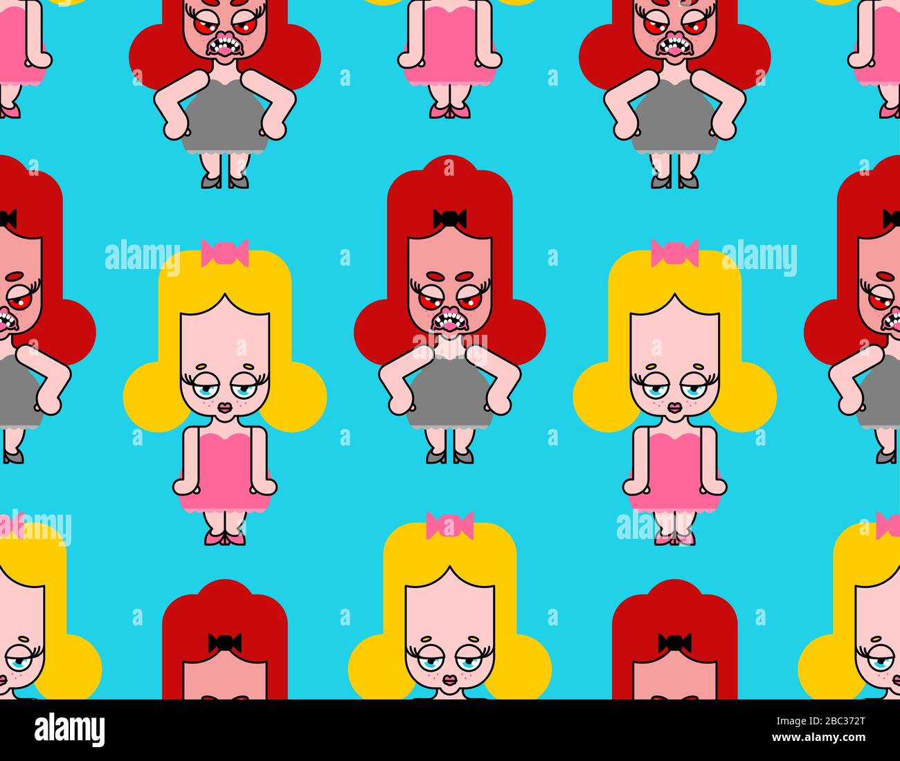 Good and evil little girl pattern seamless. girlie background. Vector ...