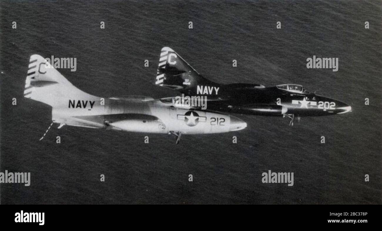 Grumman F9F-5 Panthers of VF-61 in flight, circa in 1953 Stock Photo ...