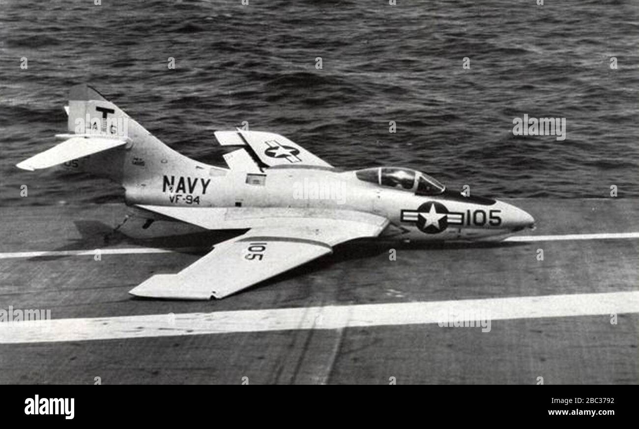 Grumman F9F-8 Cougar of VF-94 crashes on USS Yorktown (CVA-10), in 1956 ...