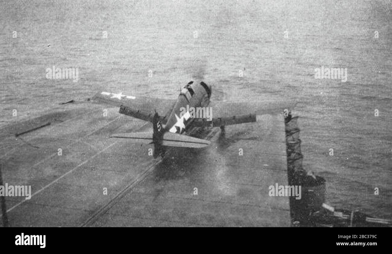 Grumman F6F-5 Hellcat of VF-60 is launched from USS Suwannee (CVE-27 ...