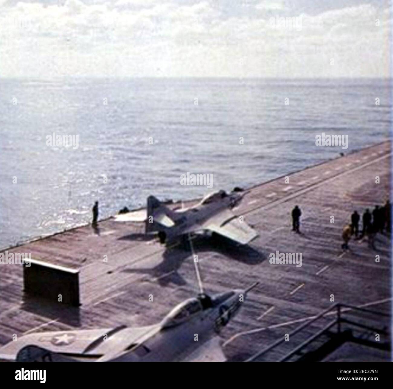 Grumman F9F-8 Cougars of VA-44 on USS Wasp (CVS-18) circa in September ...