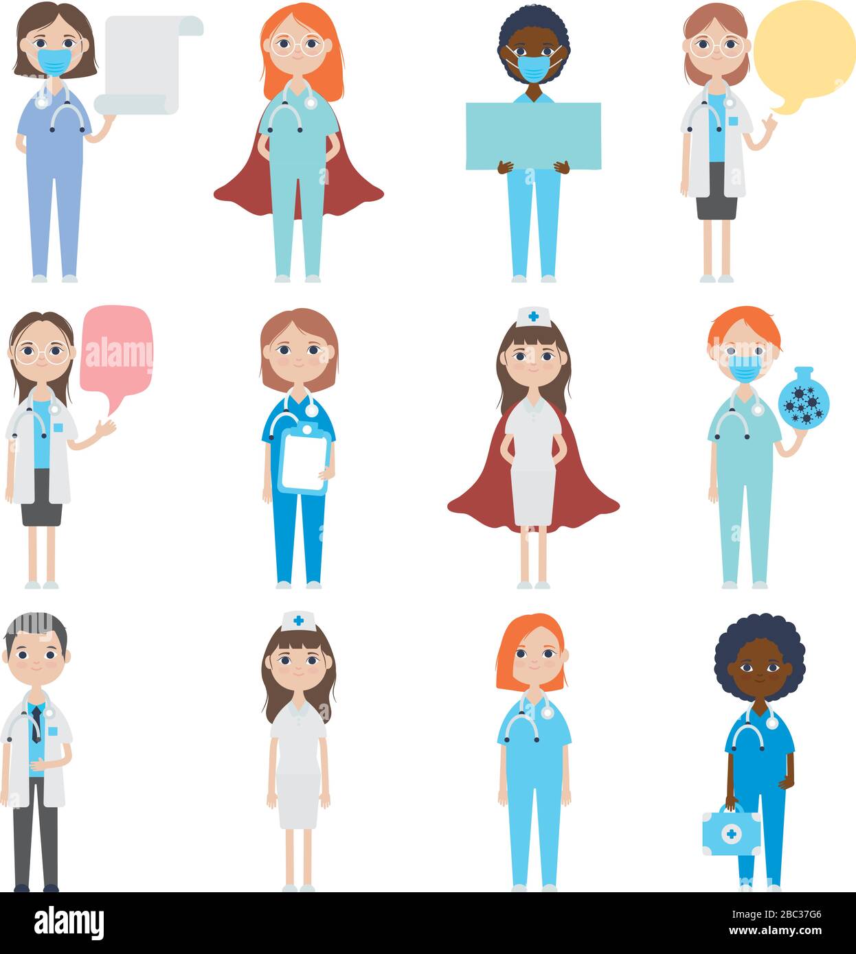 cartoon doctors people icon set over white background, flat style ...