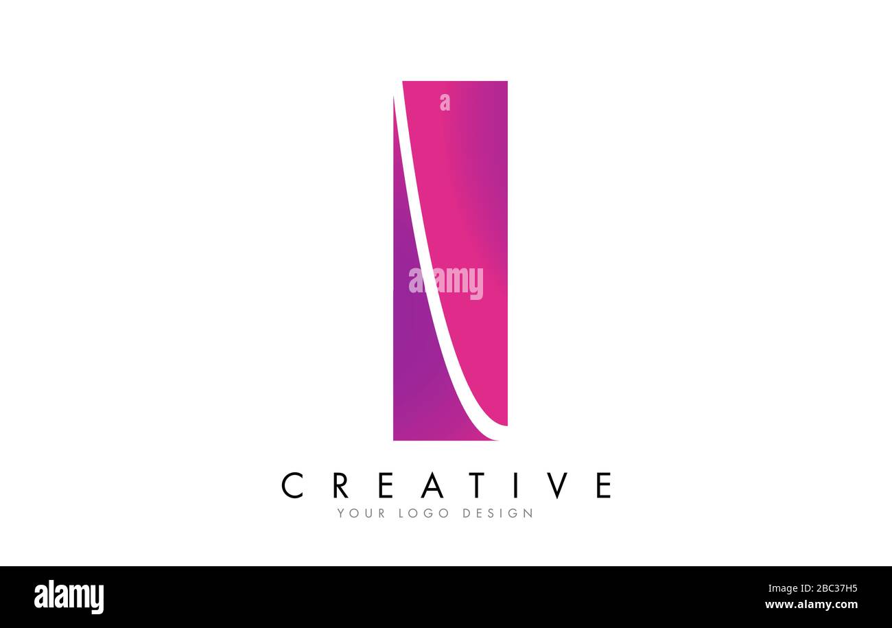 I Letter Logo Design with Ribbon Effect and Bright Pink Gradient ...
